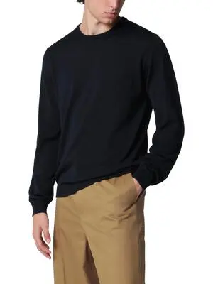 ROBERTO COLLINA Navy Wool Crew-neck Knit Sweater - Blue