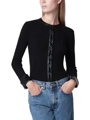 COURREGES Ribbed Viscose-blend Cardigan With Vinyl Trim - Black