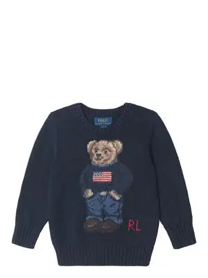 Polo Ralph Lauren Navy Cotton Sweater With Polo Bear Intarsia - Blue