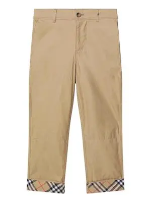 Burberry Cuffed Trousers With Check Motif - Beige