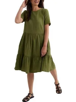 SEASALT CORNWALL Organic Cotton Double Gauze Tiered Dress - Creek