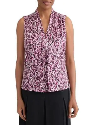 KASPER Sleeveless Printed V-neck Top - Cerise Multi