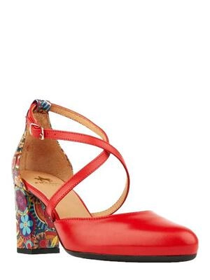 EMBASSY LONDON Printed Block Heel Ankle Strap Pumps - Medium Red