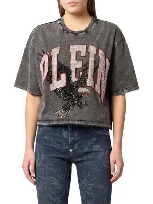 Philipp Plein Graphic Print T-shirt With Rhinestones And Sequins - Black