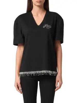 Philipp Plein Embellished V-neck T-shirt - Black