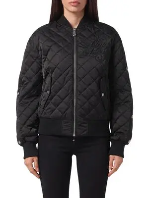 Philipp Plein Quilted Nylon Bomber Jacket With Zip Closure And Hexagon Logo - Black