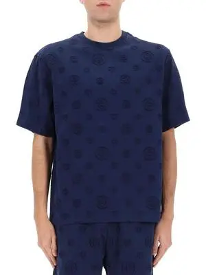 Casablanca Monogram Print Organic Cotton Crewneck T-shirt Blue