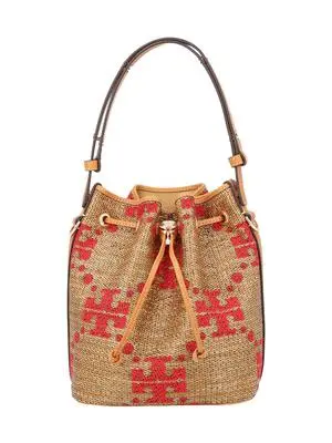 Tory Burch T Monogram Mini Raffia Bucket Bag - Beige