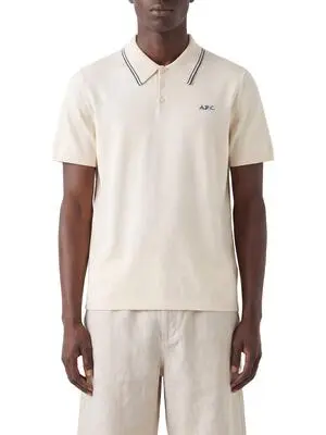A.p.c. Short-sleeved Cotton Polo Shirt With Contrast Logo - Beige