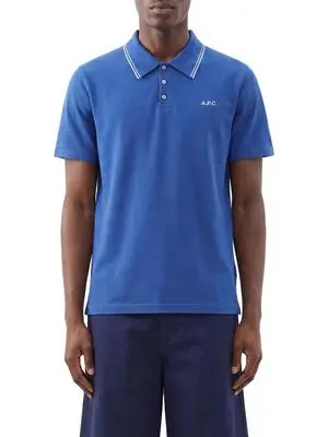 A.p.c. Short-sleeved Cotton Polo Shirt With Contrast Logo - Blue