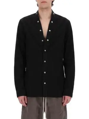 Rick Owens Long-sleeved V-neck Cotton Shirt With Button Closure - Black