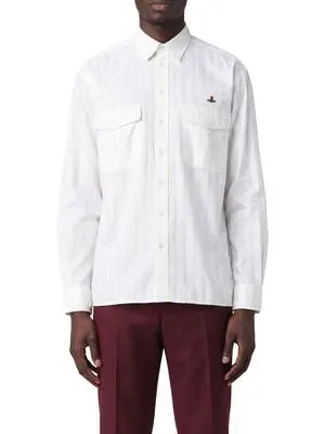 VIVIENNE WESTWOOD Short-sleeved Cotton Shirt With Embroidered Orb Logo - White
