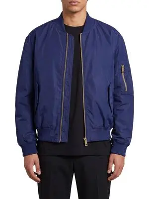 Balmain Nylon Bomber Jacket With Zip Closure And Patch Pockets - Blue