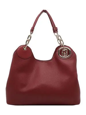 Liu Jo Grained Faux Leather Shoulder Bag With Double Handle And Monogram Logo - Red
