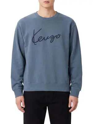 Kenzo Cotton Crewneck Jumper With Contrast Logo - Grey