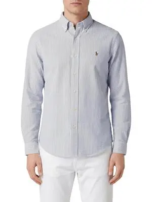 Polo Ralph Lauren Slim Fit Striped Cotton Shirt With Embroidered Logo Navy
