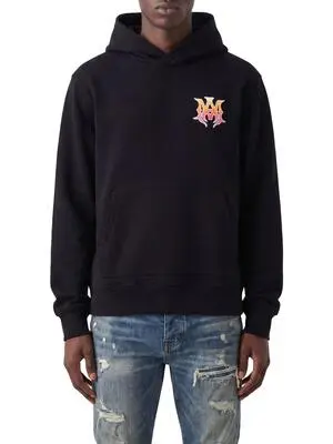 Amiri Cotton Hoodie With Printed Logo And Kangaroo Pocket - Black