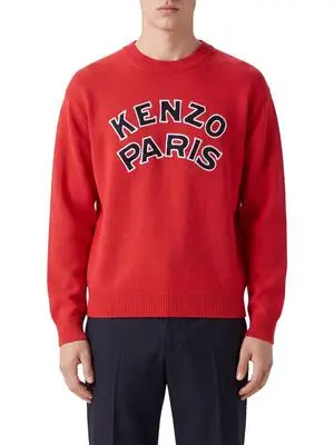 Kenzo Merino Wool Crew Neck Jumper With Jacquard Logo - Red
