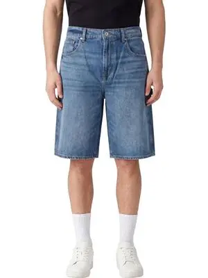 7 For All Mankind Knee-length Five-pocket Cotton Shorts With Button Fly - Denim