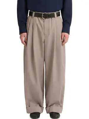 Marni Wide-leg Cotton Trousers With Elasticated Waist And Cuffs - Beige
