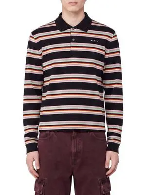 Marni Long-sleeved Striped Cotton Polo Shirt With Contrast Logo - Fa01