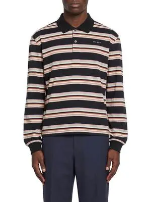 Marni Long-sleeved Striped Cotton Polo Shirt With Contrast Logo - Multicolor