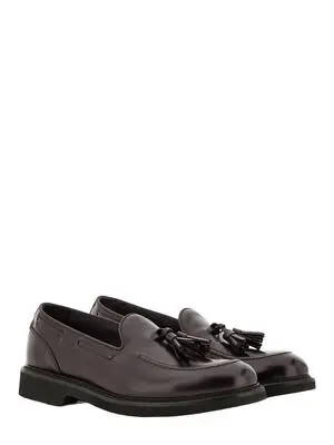 Canali Dark Burgundy Calfskin Tassel Loafers - Red