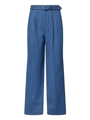 PAIGE Paige Belted Cotton And Linen Wide-Leg Trousers