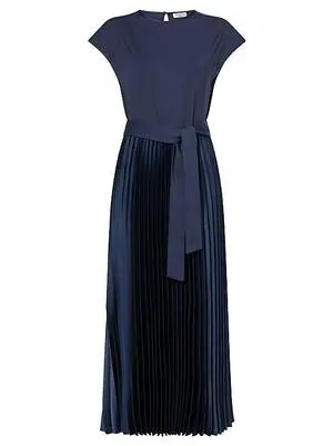 Max Mara Interlock Pleated Jersey Midi Dress - Navy