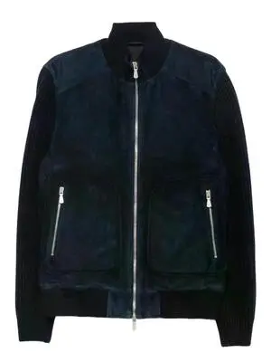 Eleventy Suede Panelled Ribbed-knit Jacket - Blue
