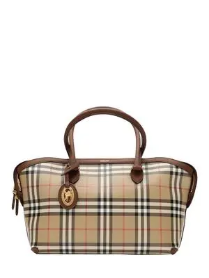 Burberry Small Check Zipped Tote Bag - Beige