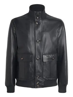 Pal Zileri Lambskin Button-up Bomber Jacket - Black