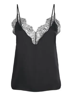 ANINE BING Silk-blend Lace Trim Cami Top - Black