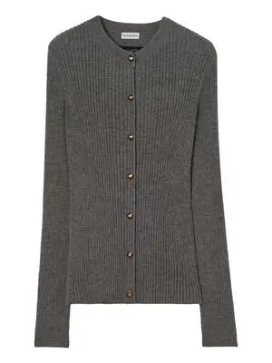 Burberry Cashmere Slim Fit Ribbed Cardigan - Grey