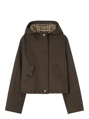 Burberry Cropped Parka In Tropical Gabardine - Brown