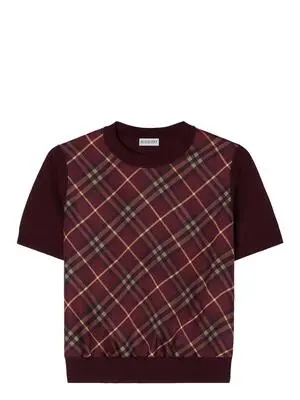 Burberry Wool-silk Check Panel T-shirt - Red