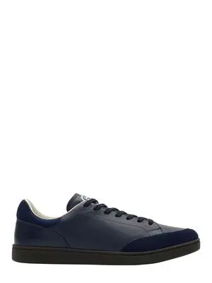 Burberry Set Leather And Suede Sneakers With Check Detail - Navy