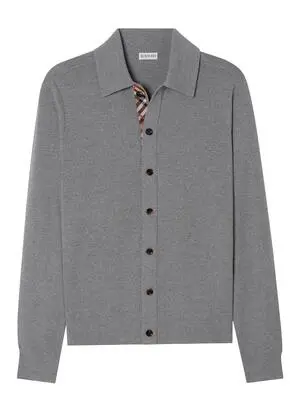 Burberry Wool Cardigan With Check Trim - Grey