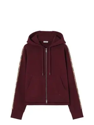 Burberry Cotton Zip-up Hoodie With Check Trim - Red