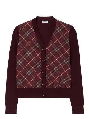 Burberry Wool-silk Check Panel Cardigan - Red