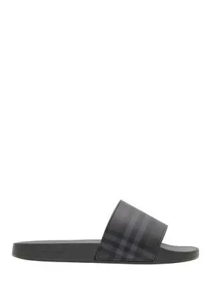 Burberry Checked Rubber Slides - Grey