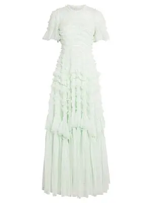 NEEDLE & THREAD Tulle Ruffle Maxi Dress - Blue