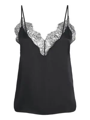 ANINE BING Silk-blend Mael Cami Top With Lace Detail - Black