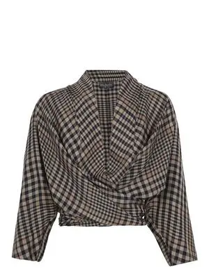 CORTANA Antes Jacket With Japanese Sleeves And Adjustable Tie - Plaid