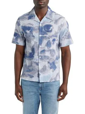 WAX LONDON Didcot Watercolor Stretch Cotton Button-up Shirt - Blue