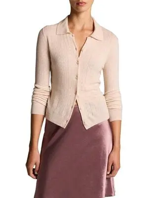 Vince Pointelle Knit Wool Cardigan - Blush Cloud