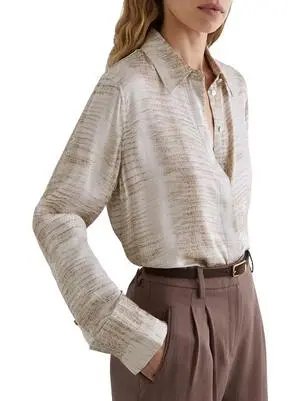 REISS Annie Snake Print Hidden Placket Shirt - Neutral