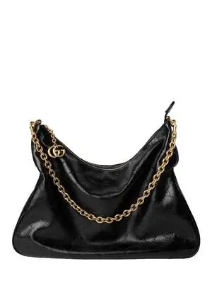 Gucci Lady Lunetta Chain Medium Shoulder Bag In Leather - Black