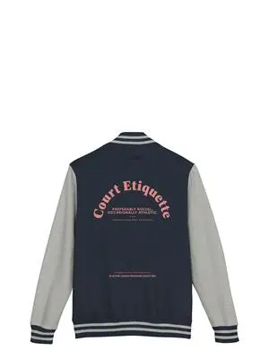 ANCHOR & CREW Blue / Grey Navy Blue & Heather Grey Court Etiquette Tennis Club League Cotton Varsity Letterman Jacket - Blue/grey