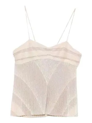 FORTE_FORTE Pleated Metallic-effect Spaghetti Strap Top - Neutrals